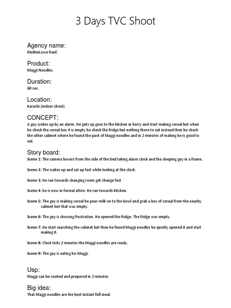 3 Days TVC Shoot | PDF