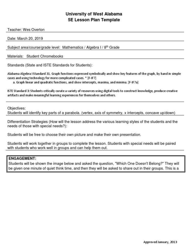 5e Lesson Plan Template - Individual | PDF | Lesson Plan | Behavior ...