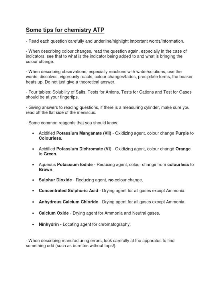 Essential Tips for Aceing the Chemistry ATP Exam | PDF | Hydroxide ...