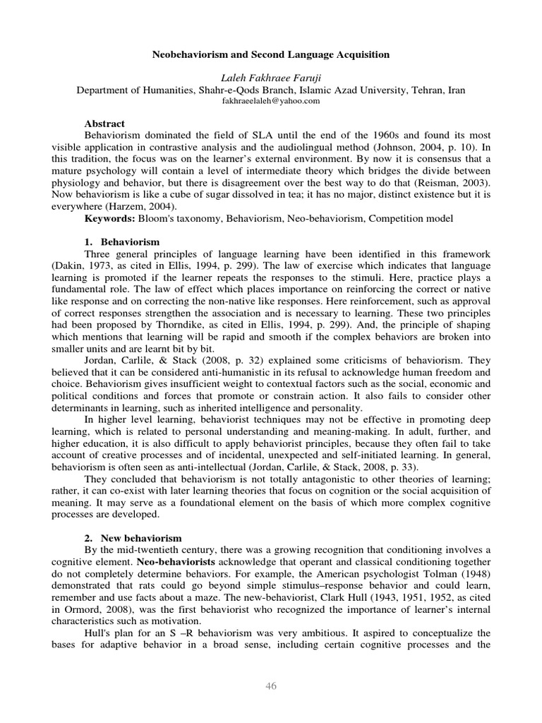 46 Neobehaviorism and Second Language Ac PDF | PDF | Behaviorism ...