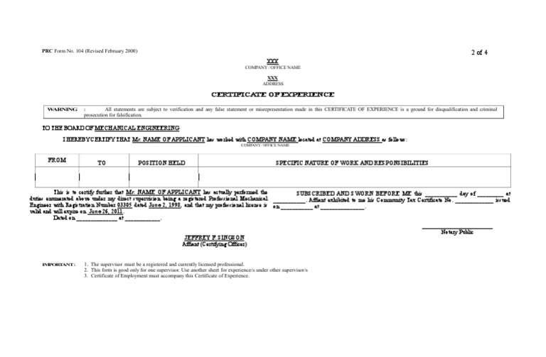 Certificate of Experience - Sample | PDF | Common Law | Government ...