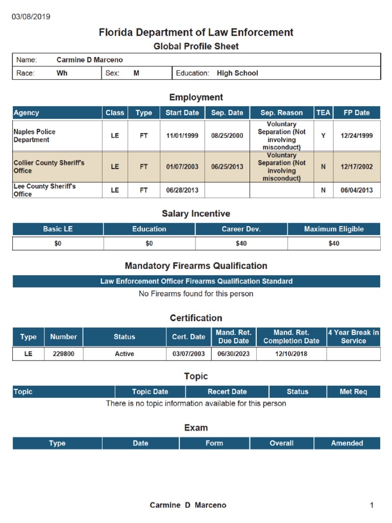 FDLE Global Profile Carmine Marceno | PDF | Government Agencies Of The ...