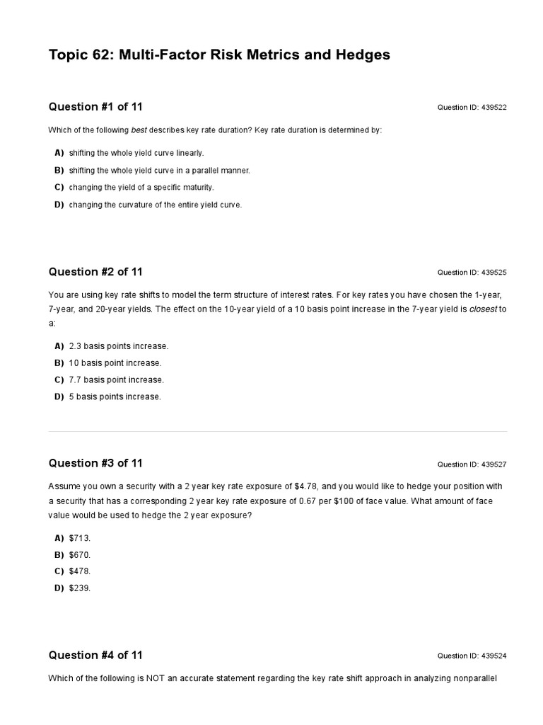 Topic 62 Multi-Factor Risk Metrics and Hedges | PDF | Bond Duration ...