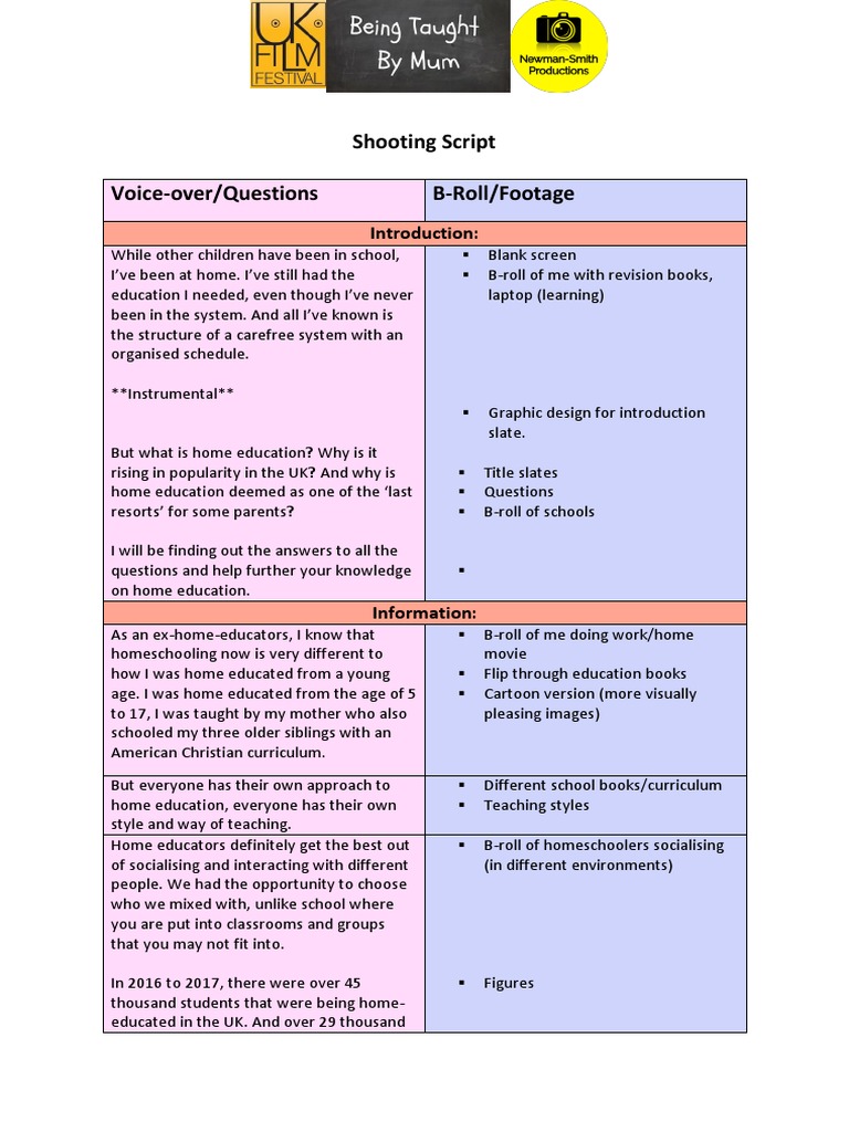 Shooting Script - Draft 2 | PDF | Homeschooling | Behavior Modification