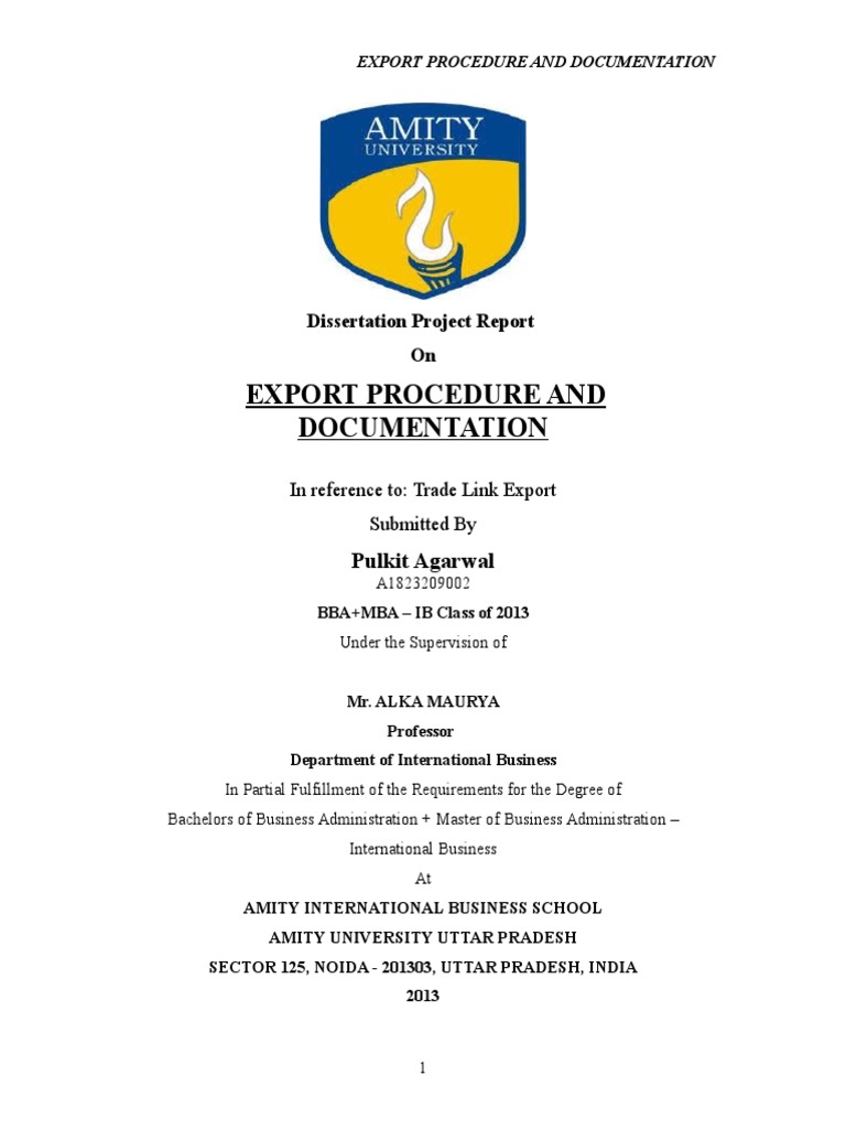 Export Procedure and Documentation: Dissertation Project Report On ...