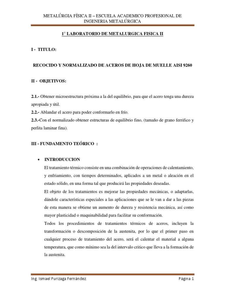 Recocido y Normalizado de Un Acero AISI9262 | PDF | Tratamiento a base ...