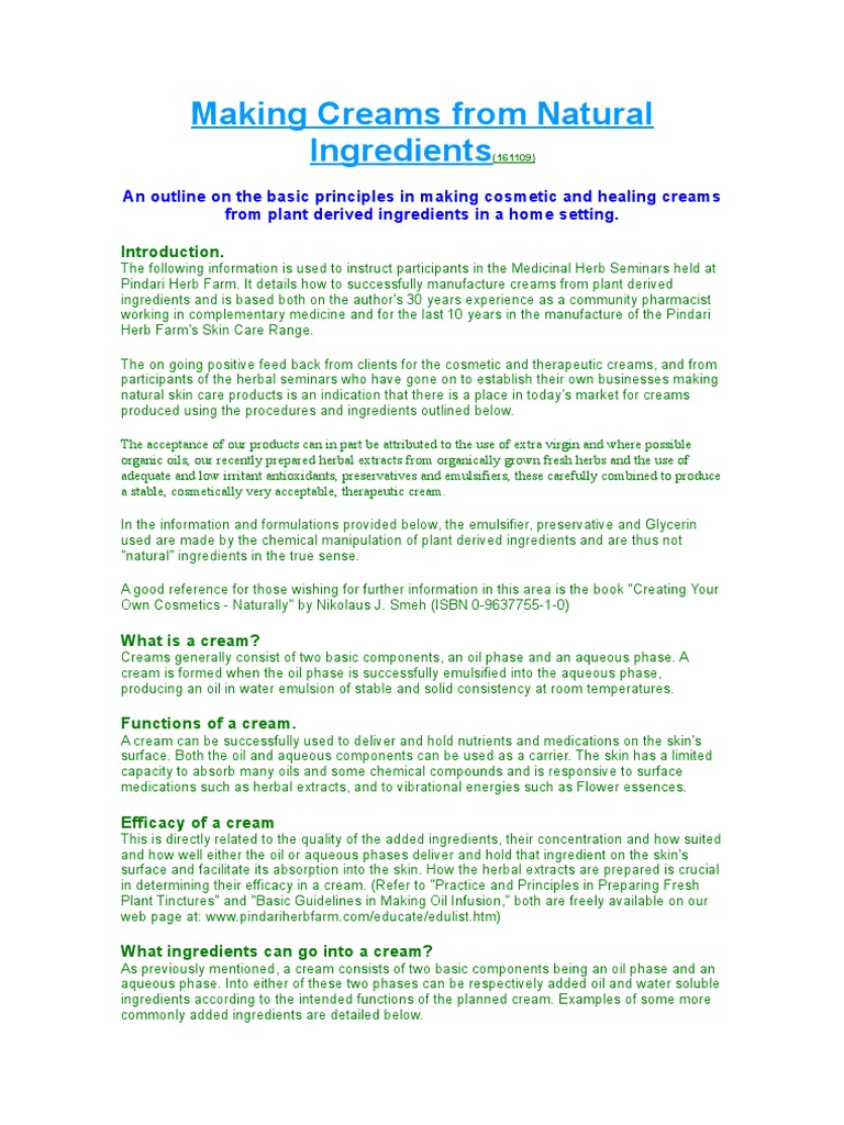 Making Creams From Natural Ingredients | PDF | Emulsion | Herbalism