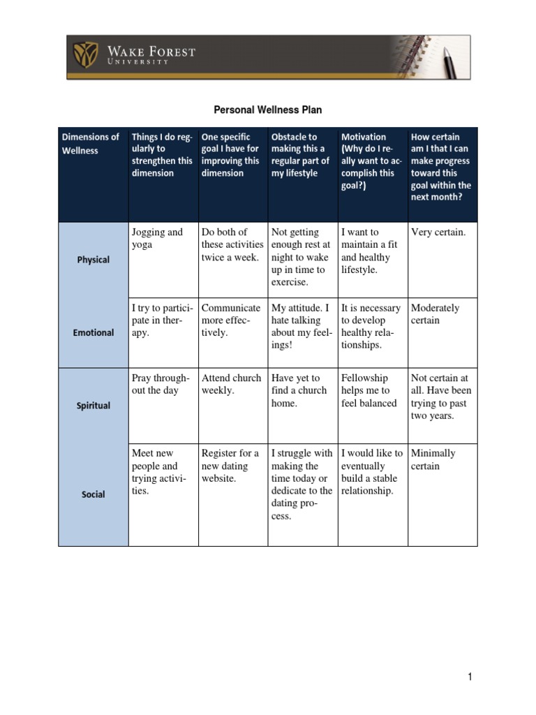 Personal Wellness Plan | PDF | Applied Psychology | Cognition