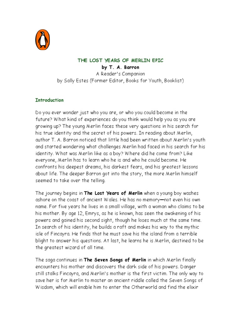 The Lost Years of Merlin Epic: by T. A. Barron | PDF | King Arthur | Merlin