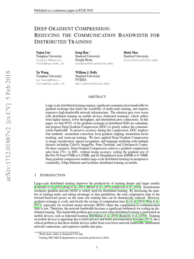 Deep Gradient Compression Reducing The Communication Bandwidth For Distributed Training Pdf