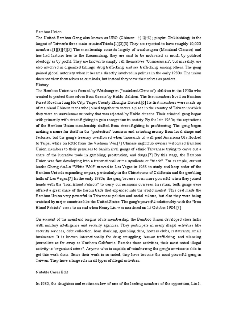 Organized Crime United Bamboo Gang | PDF | Misconduct | Crime & Violence