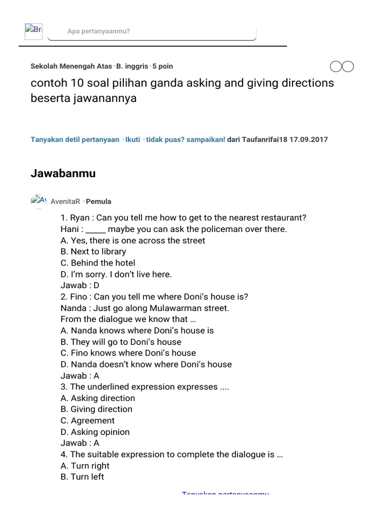 Contoh Soal Asking And Giving Direction - Perhitungan Soal