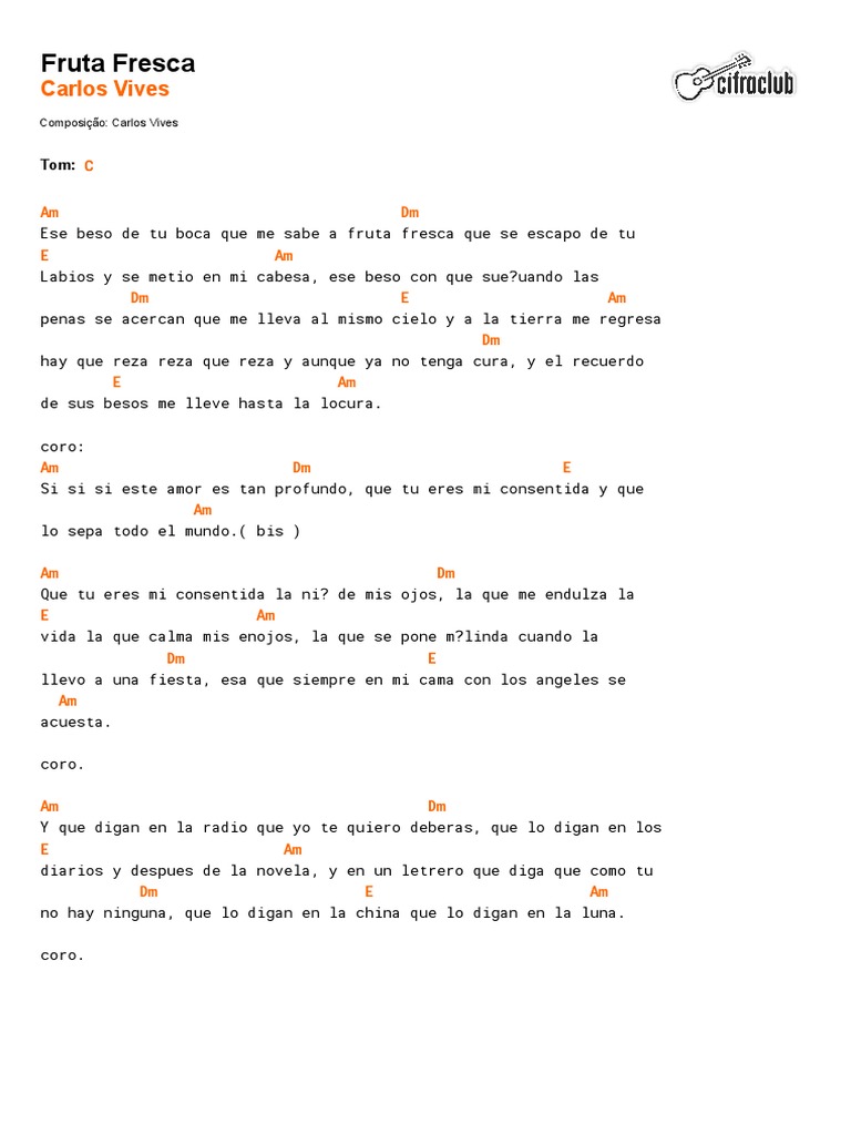 Cifra Club - Carlos Vives - Fruta Fresca | PDF