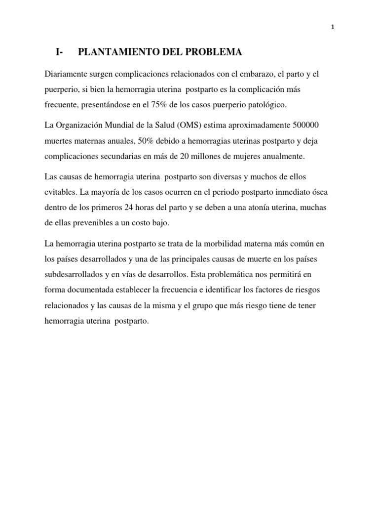Plantamiento Del Problema | Descargar gratis PDF | Muerte materna | Parto