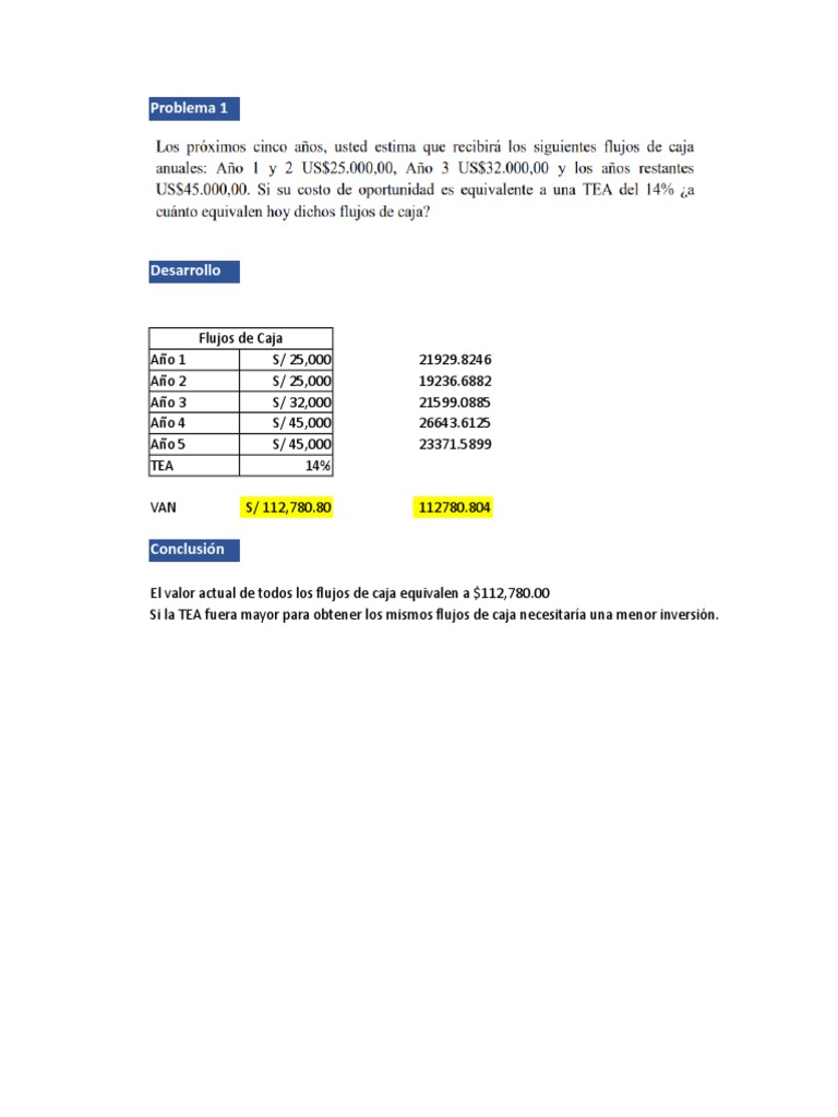 Ejercicios de Valor Actual - Costo Financiero TCEA | PDF