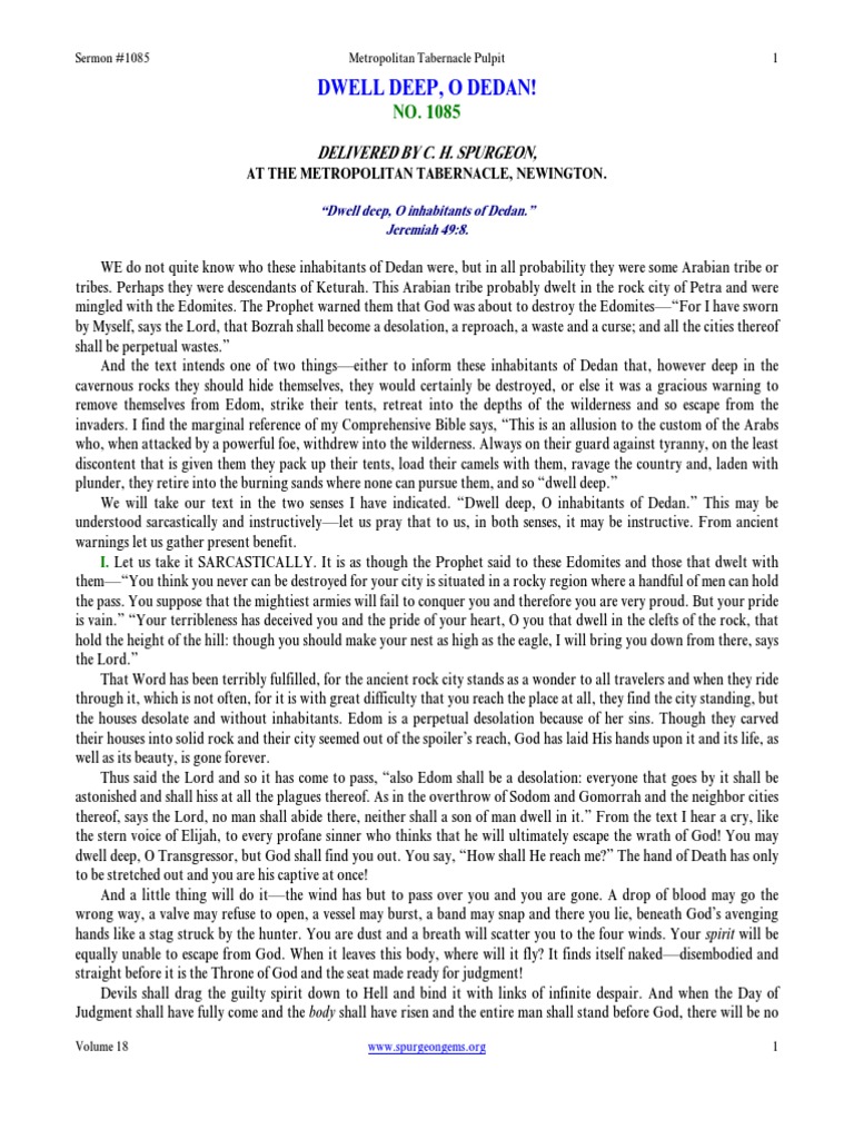 Dwell Deep: A Warning to Dedan's Inhabitants | PDF | Sin | Grace In ...