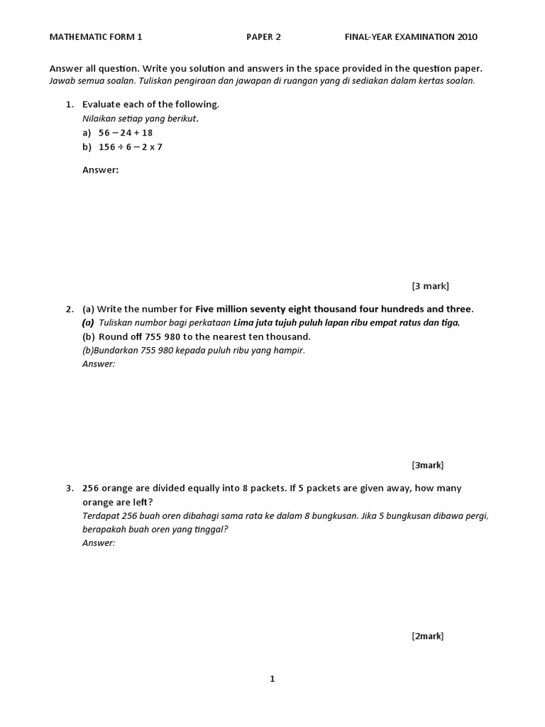 Math Form 1 Paper 2 | PDF | Convex Geometry | Elementary Geometry