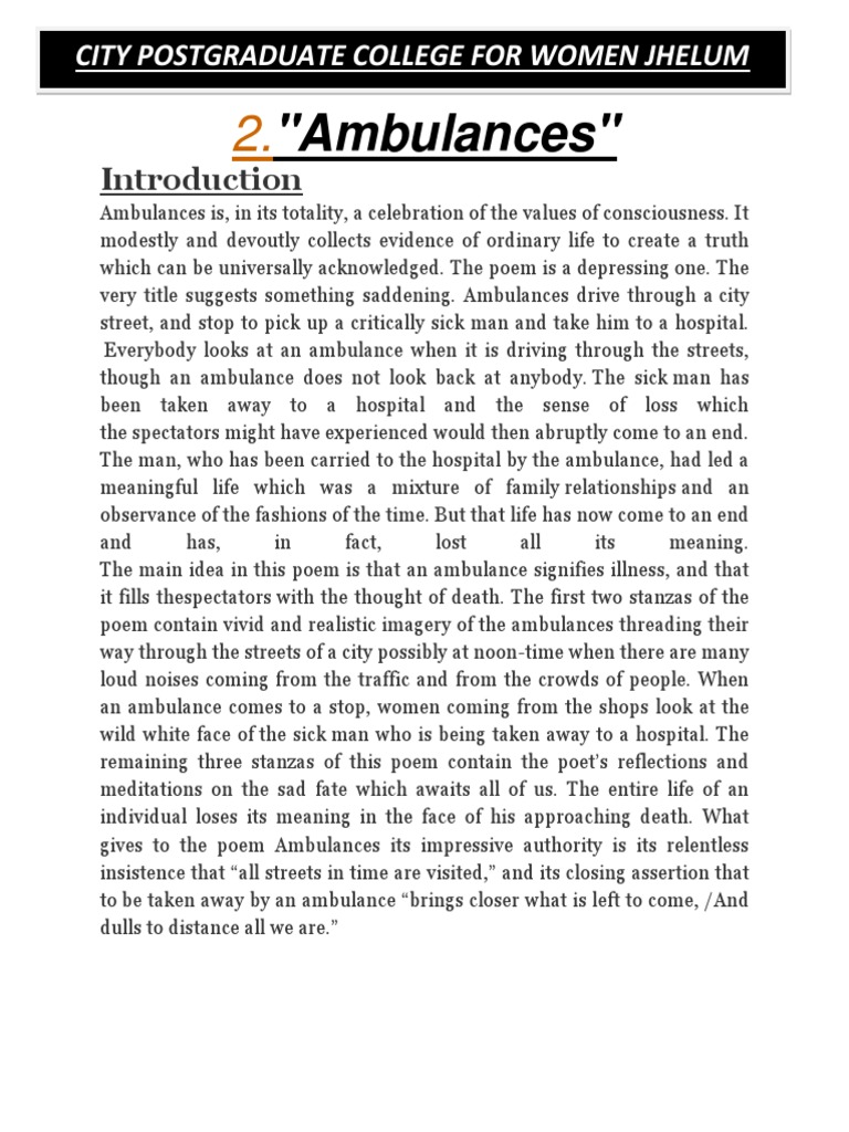 Ambulances: A Poem About Illness and Death | PDF | Agnosticism | Poetry