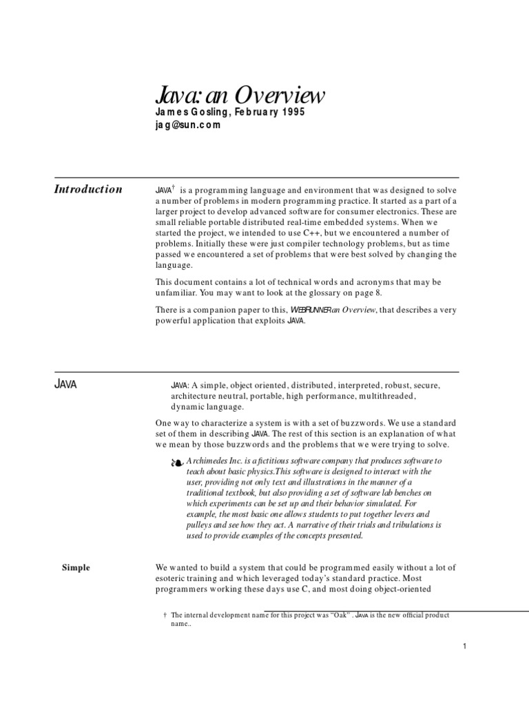 Java: An Overview: James Gosling, February 1995 | PDF | Internet Protocol Suite | Class ...