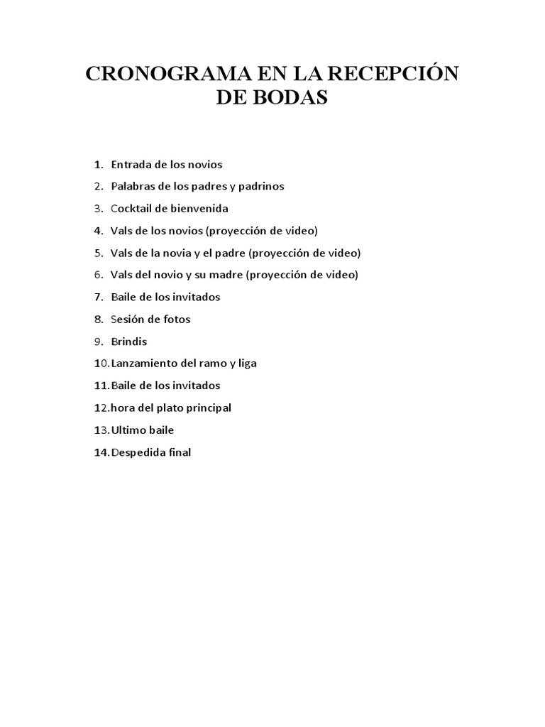 Cronograma de Recepción de Boda | PDF