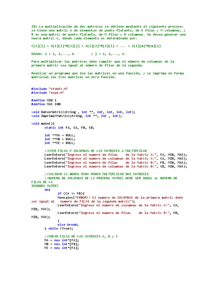 Multiplicación de Dos Matrices en Visual Studio 13 C++ | PDF | Matriz ...
