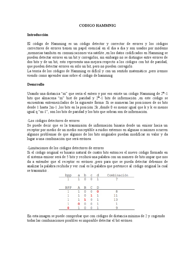 Ensayo de Codigo Hamming | PDF | Poco | Matemáticas Aplicadas