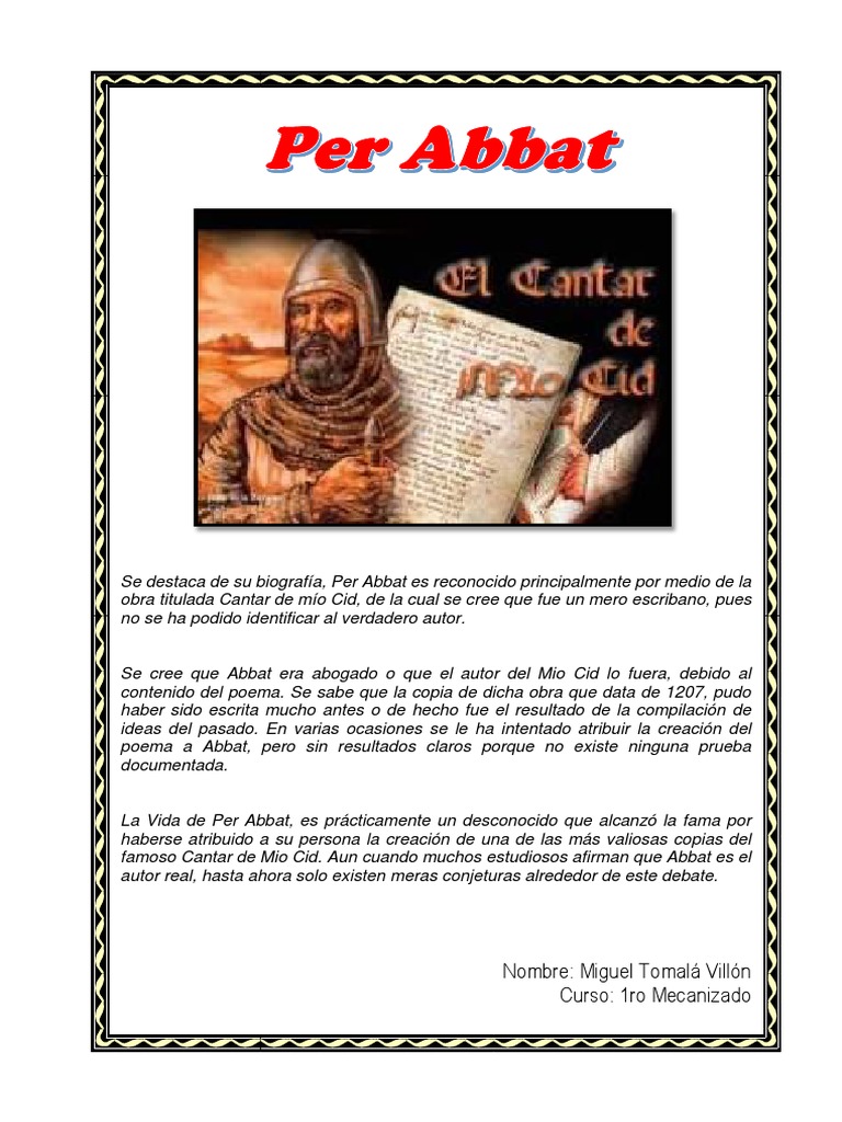 Biografía de Per Abbat y el Mio Cid | PDF