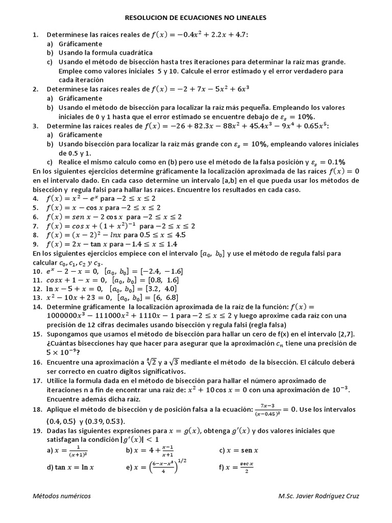 Solucion de Ecuaciones No Lineales PDF | PDF | Matemáticas De La Computación | Ecuaciones