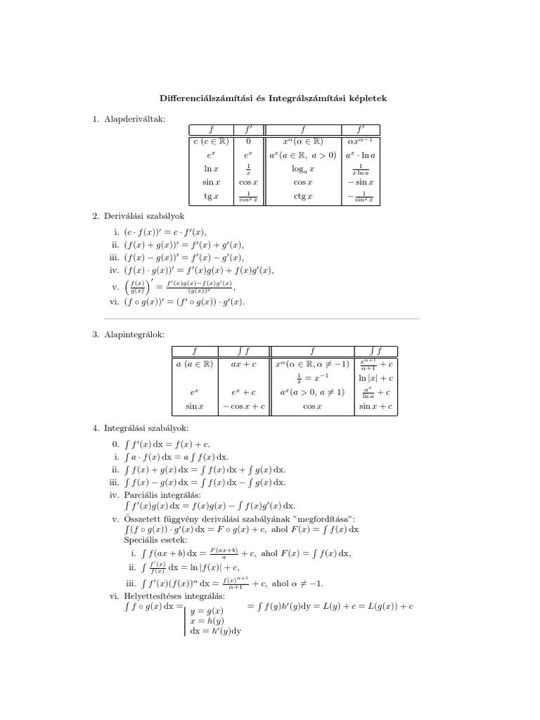 Differenciál Egyenlet Képletek | PDF