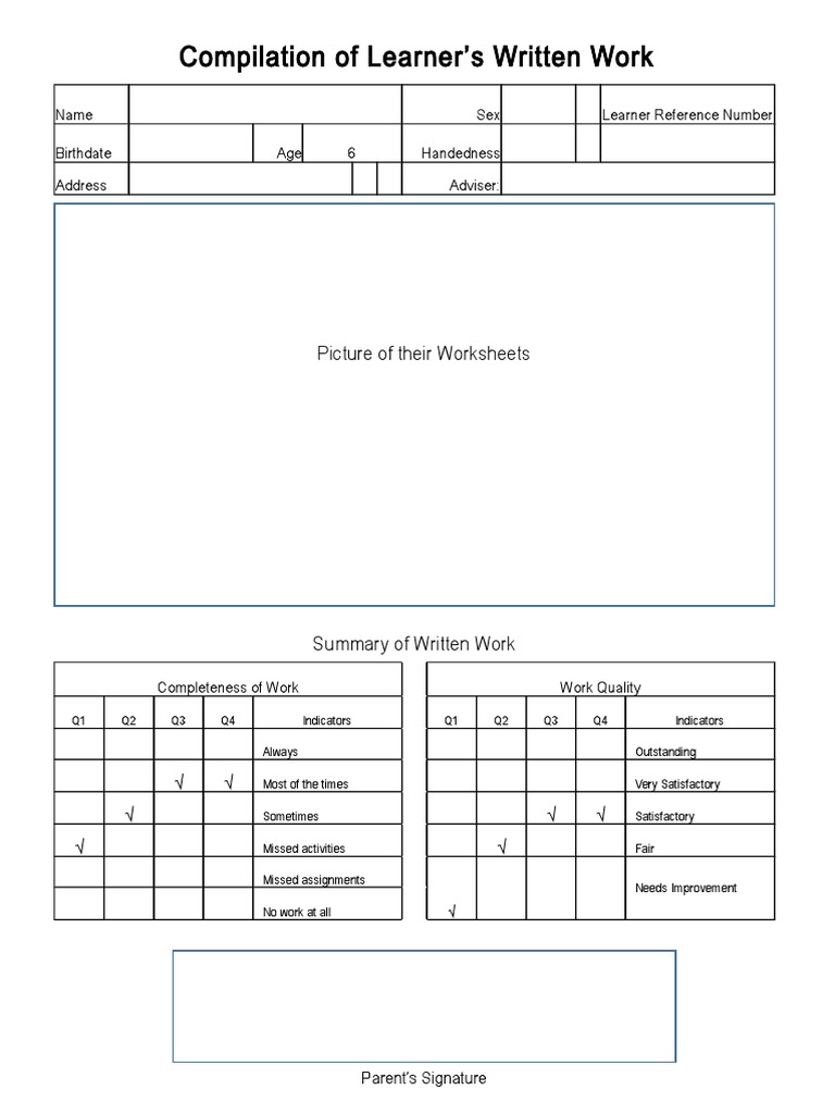 Compilation of Learner's Written Work: Picture of Their Worksheets | PDF
