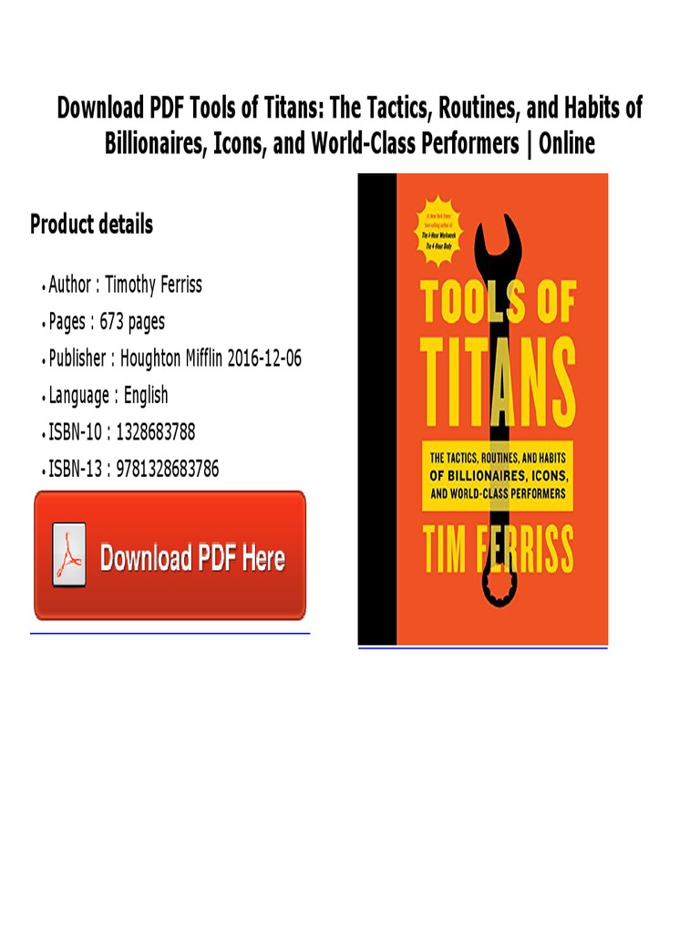 PDF Tools of Titans: The Tactics, Routines, and Habits of Billionaires ...