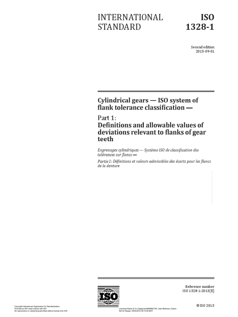 Iso 1328-1 - Cylindrical - Gears | PDF | Engineering Tolerance | Distance