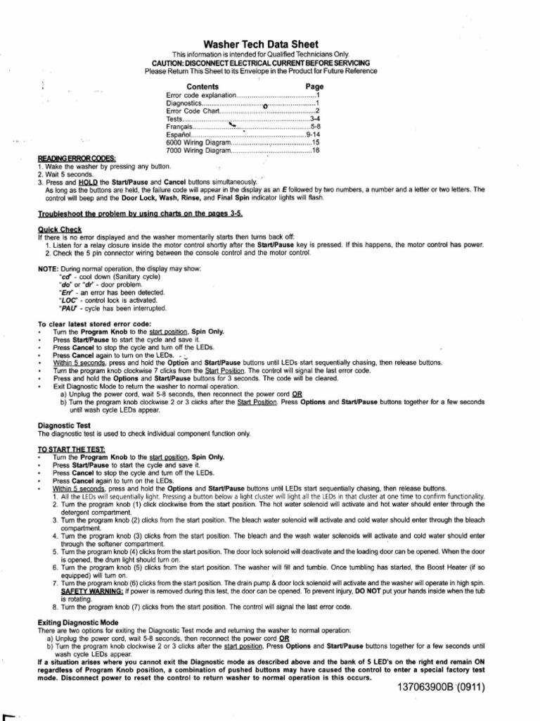 Frigidaire Washer FAFW3801LW3 Tech Data Sheet (Wiring Diagrams) | PDF ...