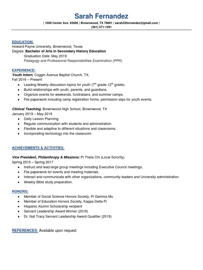 Sarah Fernandez: History Education Resume | PDF