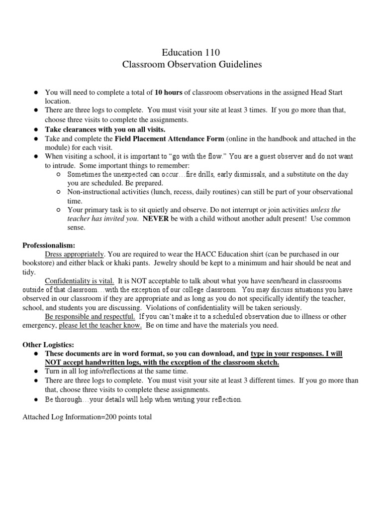 Observation Log | Download Free PDF | Classroom | Individualized ...