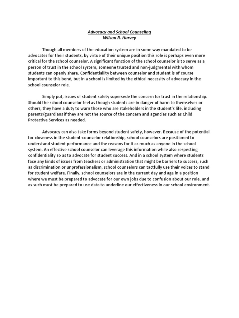 Advocacy and School Counseling - Spring 2019 - Harvey | PDF | School ...