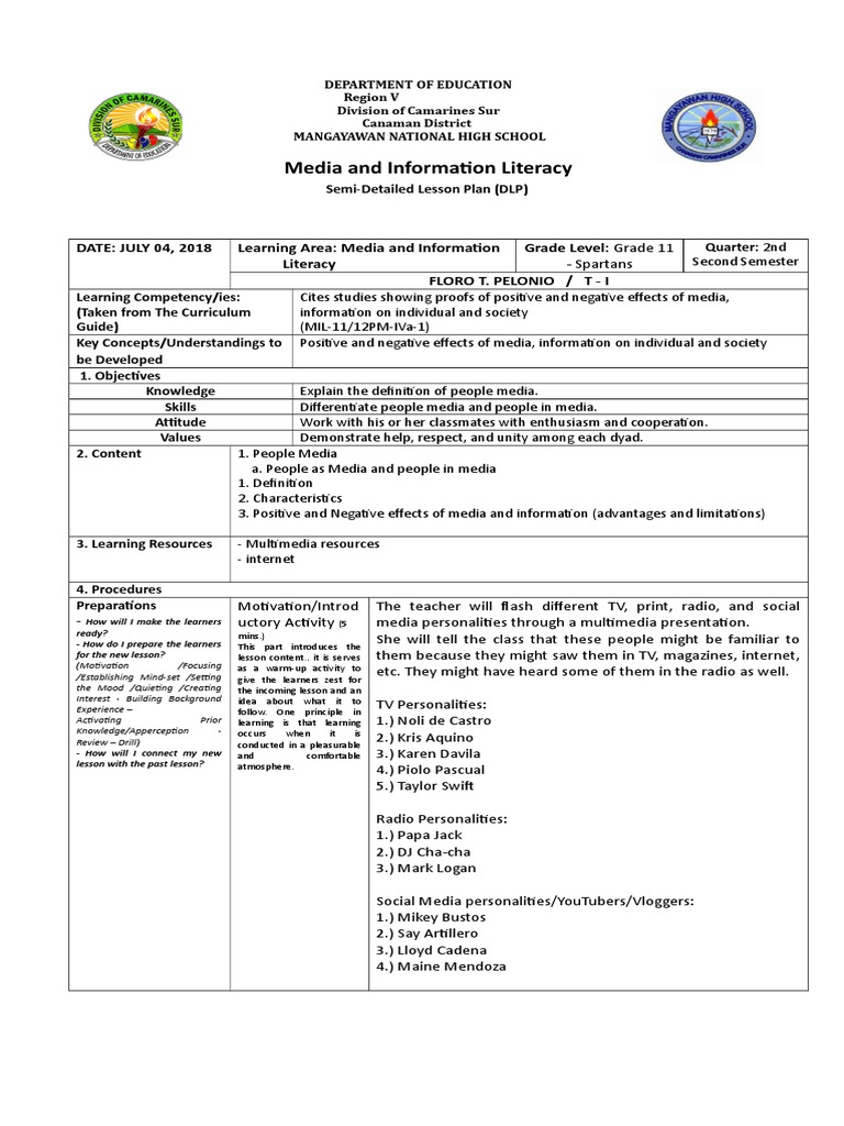 Detailed Lesson Plan DLP Format DATE Lea | PDF | Educational Assessment ...