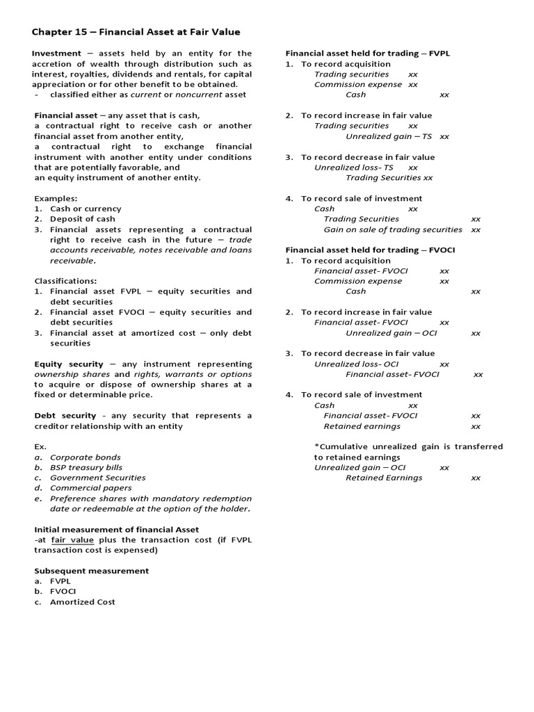 Financial Assets at Fair Value Overview | PDF | Securities (Finance ...