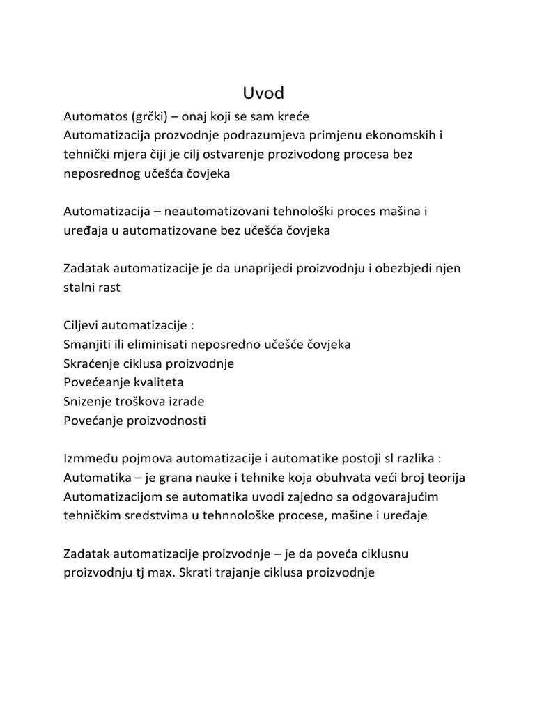 Automatizacija Proizvodnje Teorija | PDF