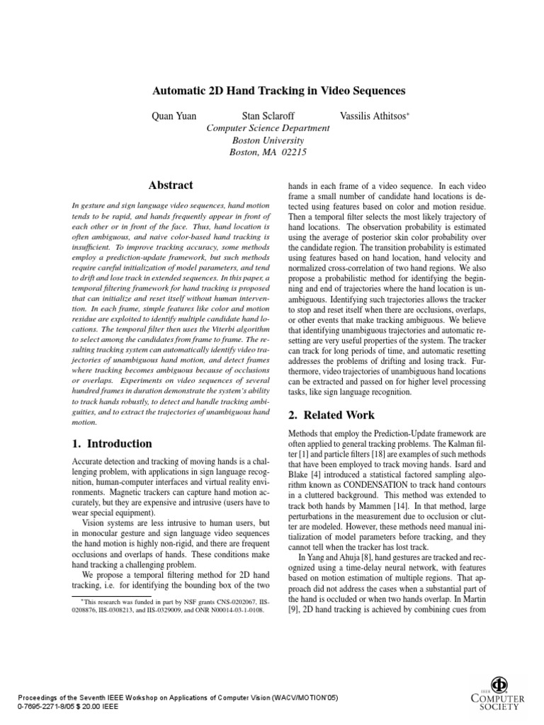 Automatic 2D Hand Tracking in Video Sequences: Quan Yuan Stan Sclaroff ...