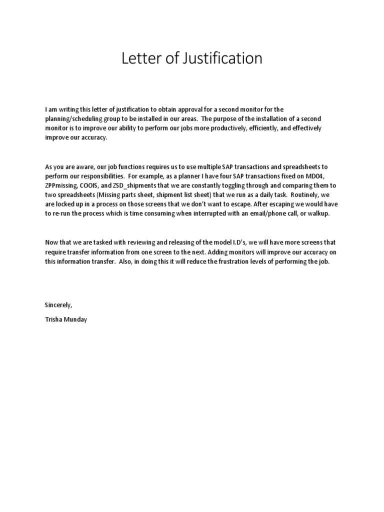 Letter of Justification | PDF