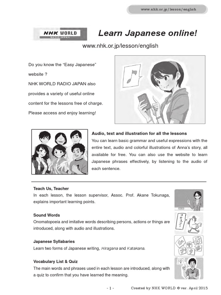 Learn Japanese Online!: WWW - Nhk.or - Jp/lesson/english | PDF