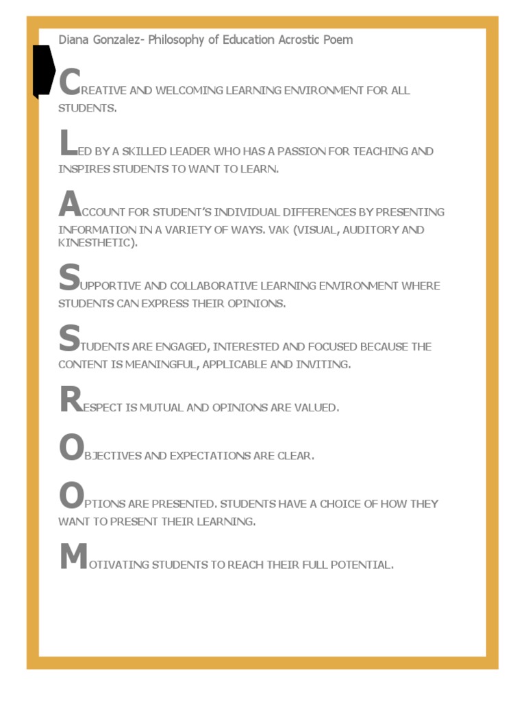 Philosophy of Education - Acrostic Poem | PDF
