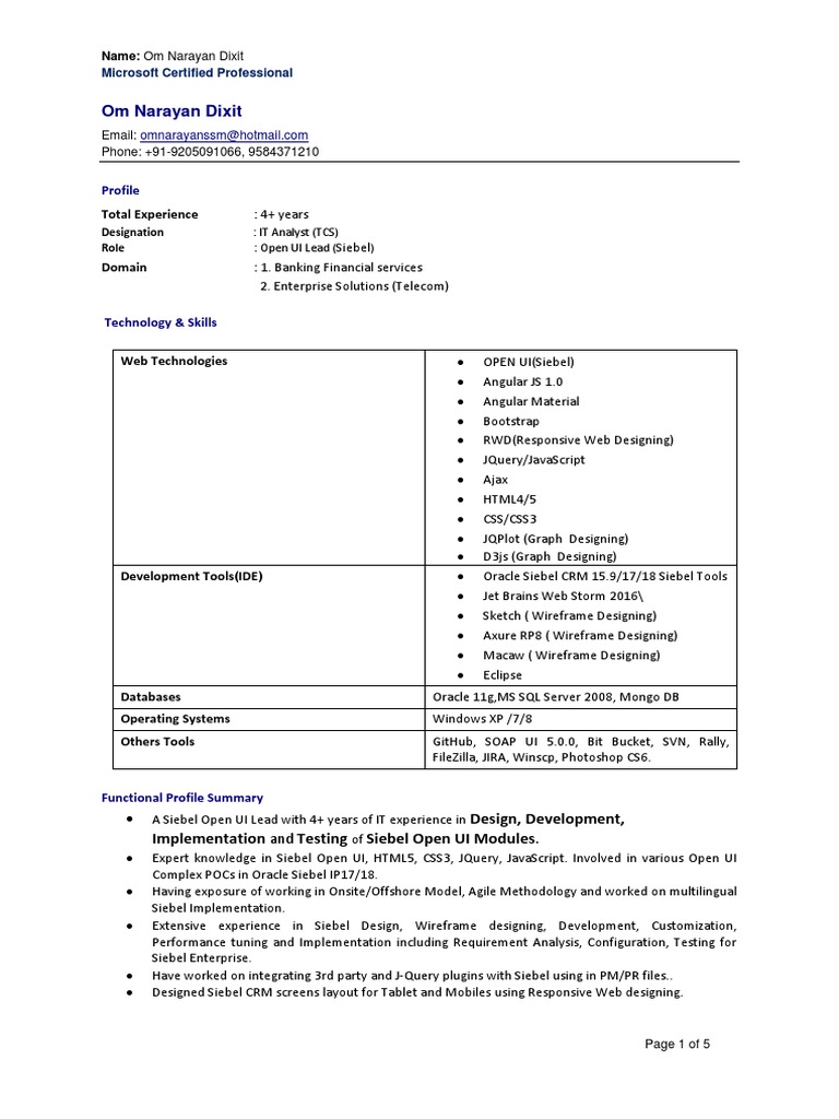 Om Narayan Dixit: Siebel Open UI Expert | PDF | Responsive Web Design | J Query