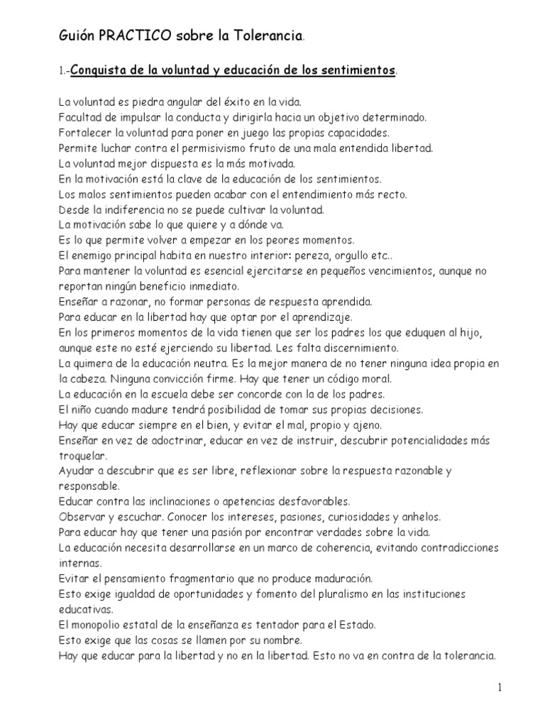 Guión PRACTICO Sobre La Tolerancia | PDF | Tolerancia | Moralidad