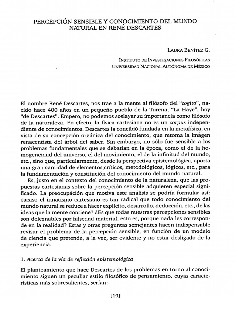 Percepción Sensible Rene Descartes PDF | PDF | René Descartes | Esencia