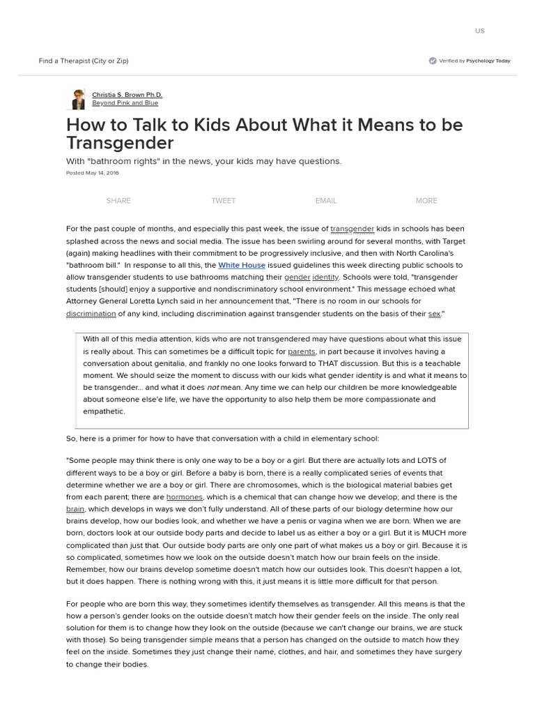 How To Talk To Kids About Transgender | PDF | Transgender | LGBTQIA+ Studies