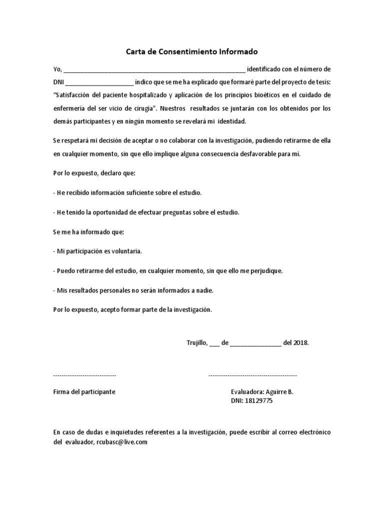Carta de Consentimiento Informado | PDF