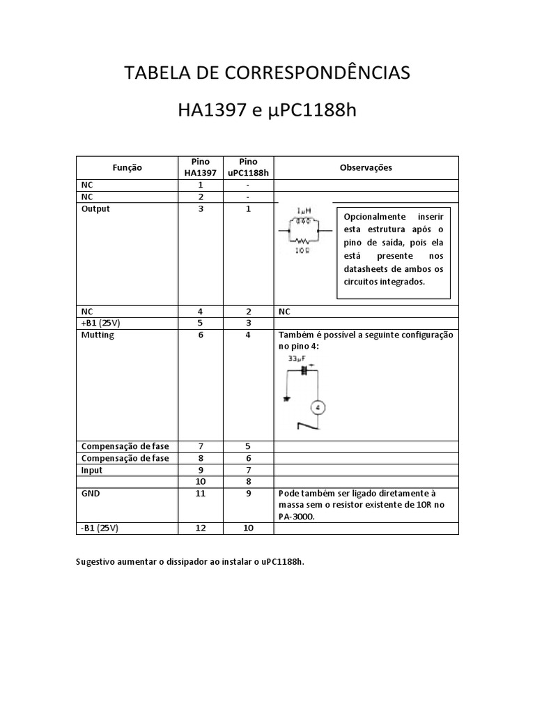 TABELA DE CORRESPONDÊNCIAS - HA1397 e Upc1188h | PDF
