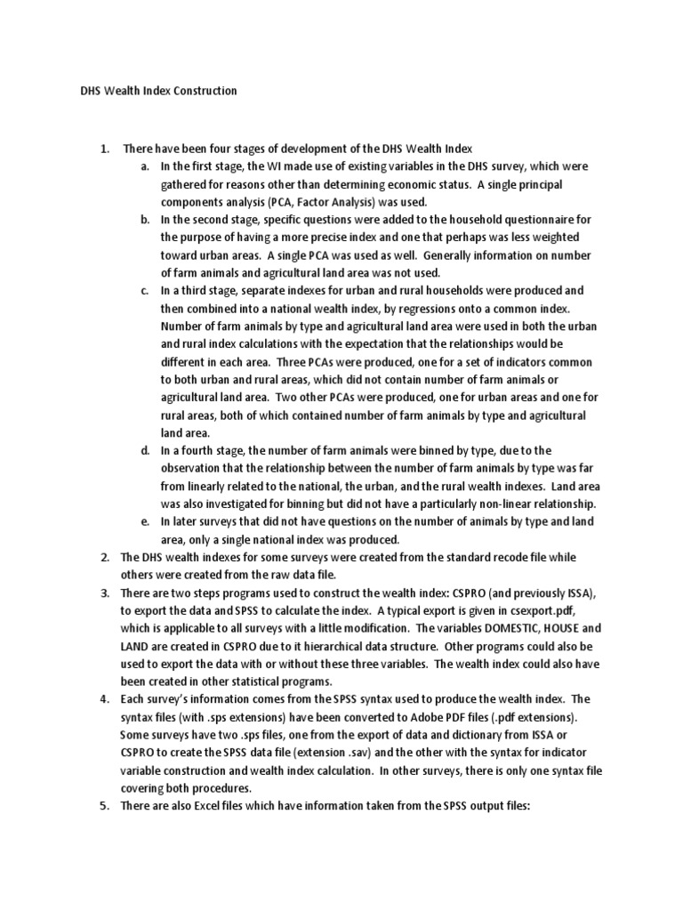 DHS Wealth Index Construction Process | PDF | Principal Component ...